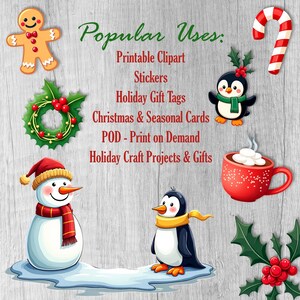 Whimsical Christmas Clipart Bundle PNG & JPG: Cute Snowman, Penguin and ...