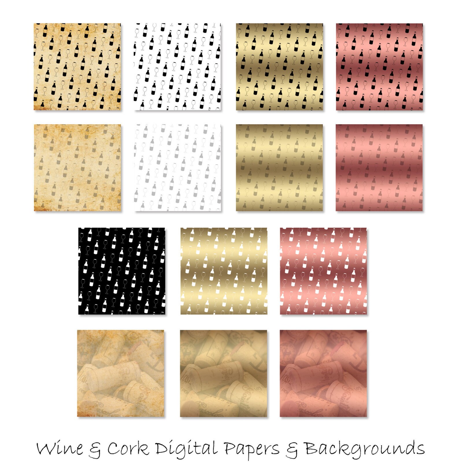 Wine Scrapbook Paper - Wine Bottle and Cork Digital Paper - Wine ...