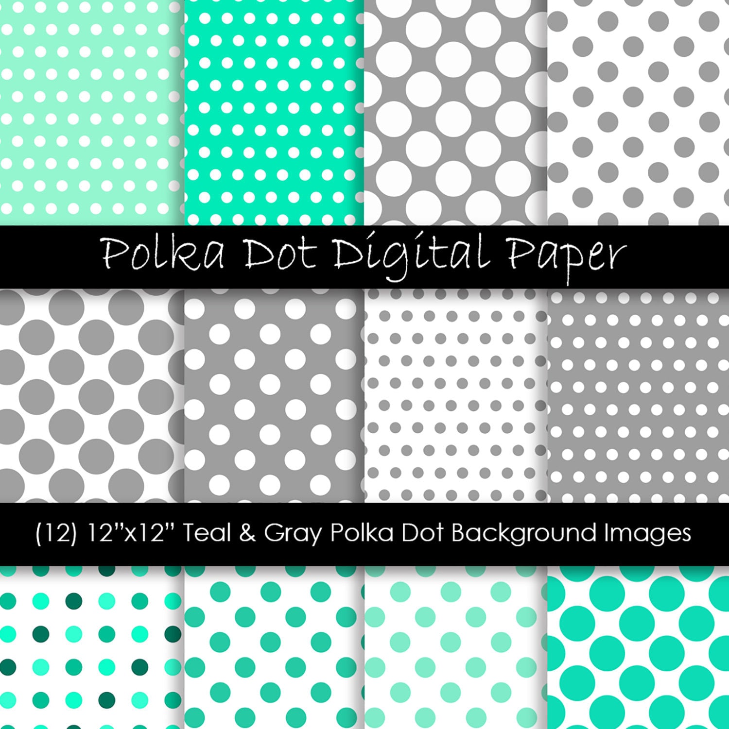 Turquoise Polka Dot Digital Paper Teal/gray Polka Dots - Etsy