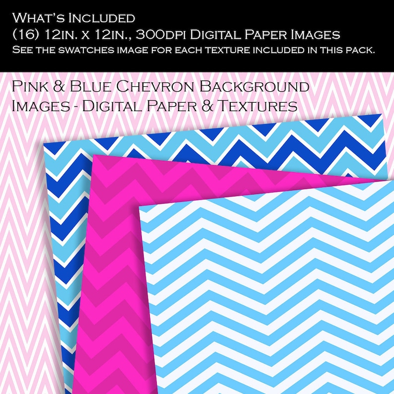 Pink & Blue Chevron Scrapbook Paper - Chevron Digital Paper - Chevron ...