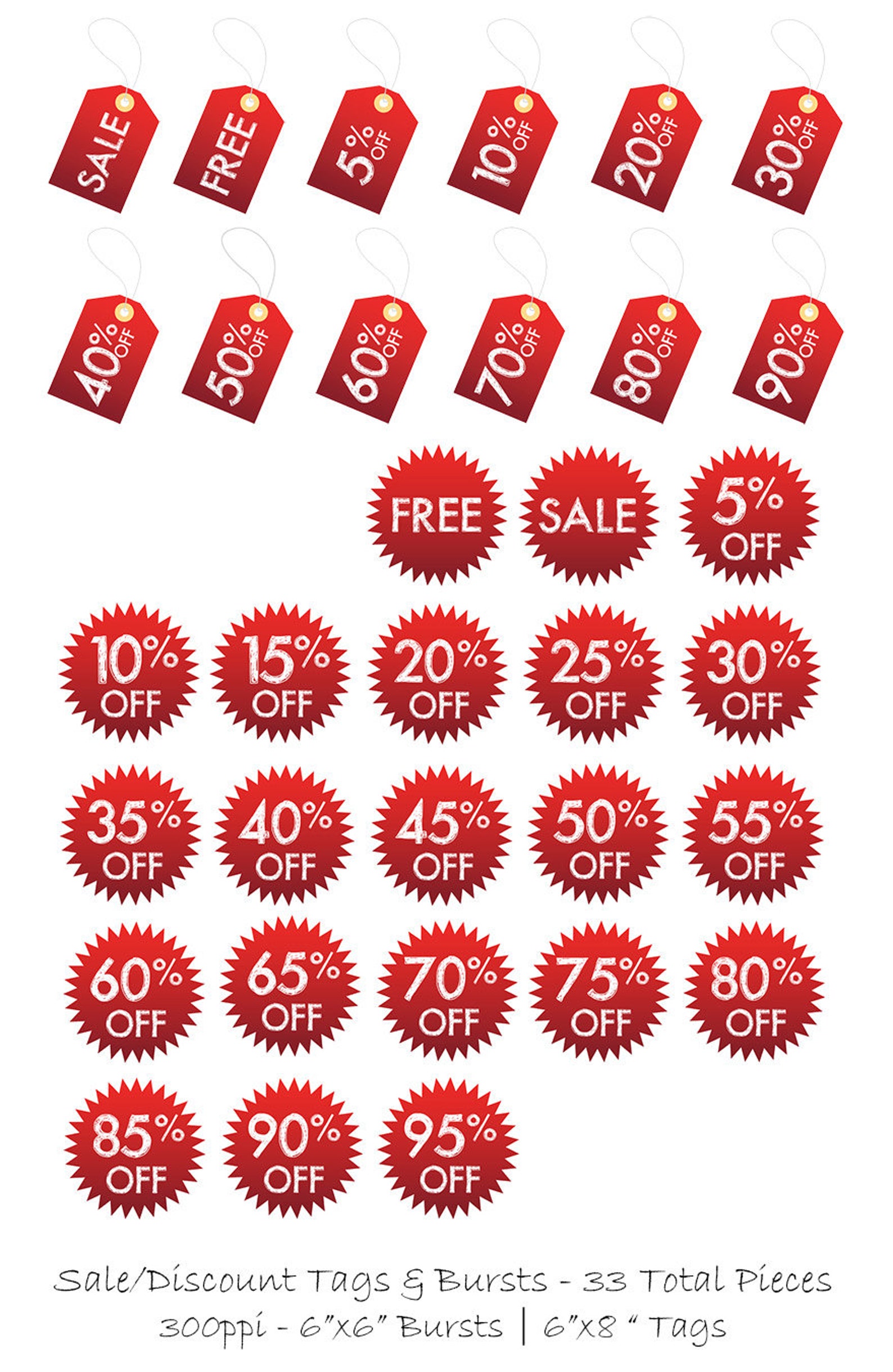 Digital Red Shopping Clipart Printable Starburst Sale Tags E-commerce ...