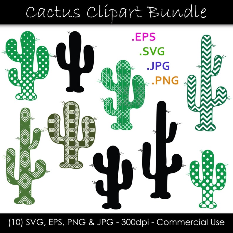 Cactus SVG Bundle Saguaro Cactus Clip Art Cactus Silhouette Cut Files ...