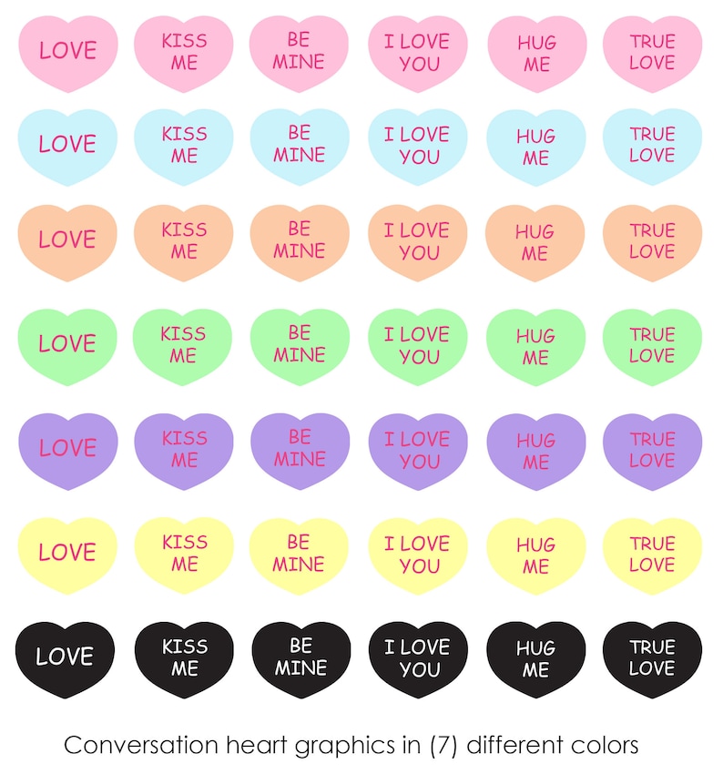 Candy Heart SVG Bundle Conversation Hearts Clip Art Valentine's Day ...