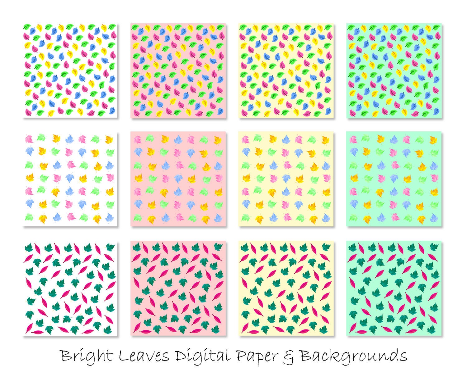 Leaf Digital Paper Bright Leaves Background Leaf Scrapbook - Etsy