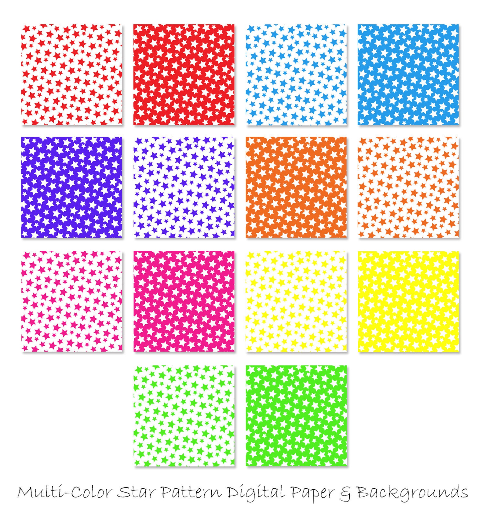 Star Digital Paper Star Backgrounds in Multi-color Star Pattern Star ...