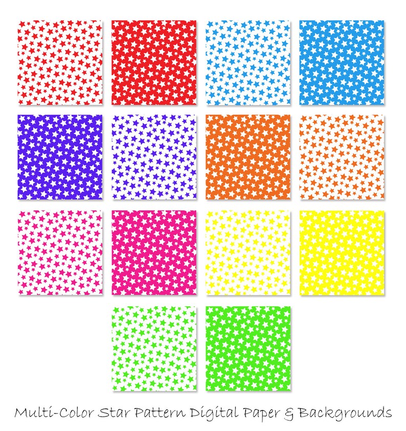 Star Digital Paper Star Backgrounds in Multi-color Star Pattern Star ...