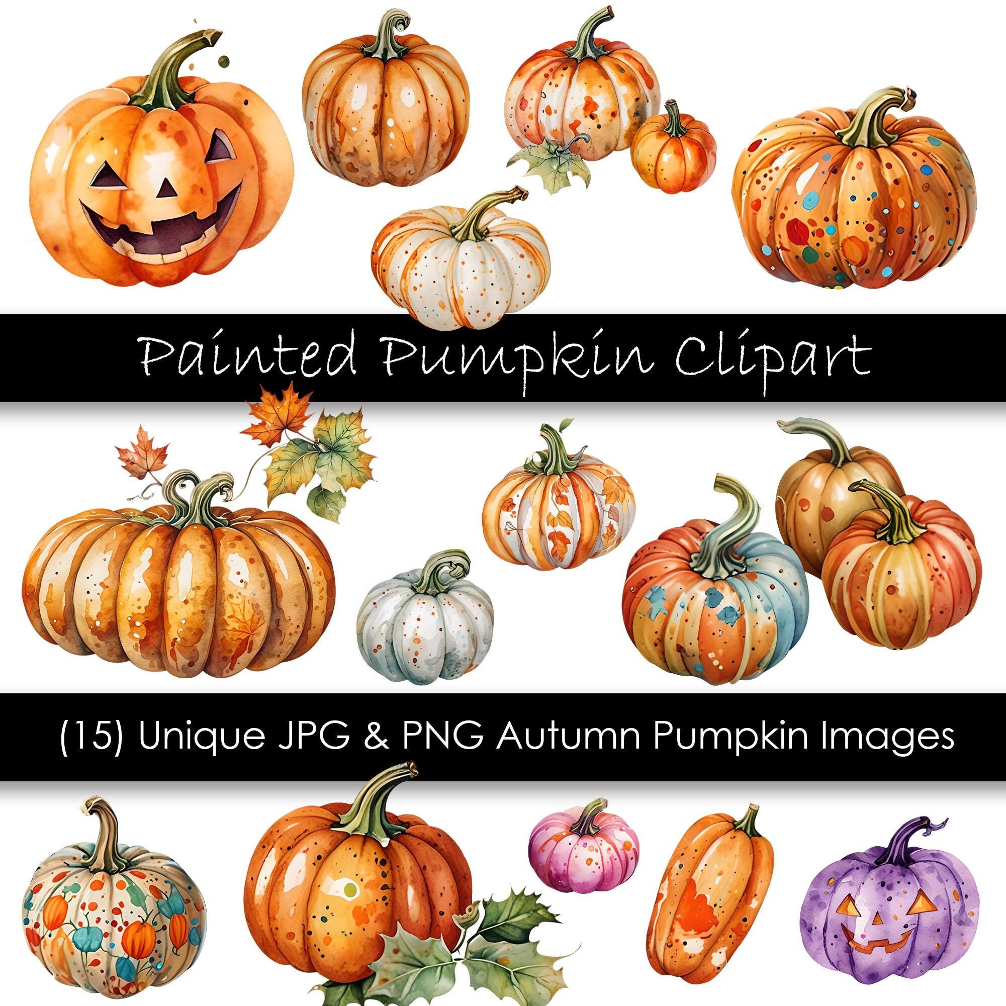 Painted Pumpkin Clipart Bundle - Autumn Pumpkin Clipart - Watercolor ...