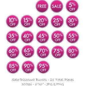 Starburst Clipart - Sale Discount Clipart - Pink Sale Burst - 21 Piece ...