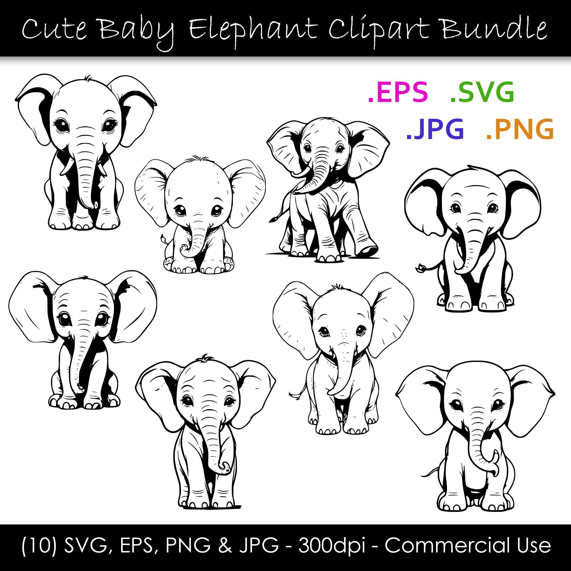 Cute Baby Elephant SVG Bundle - Baby Elephant Clipart - Cute Elephant ...