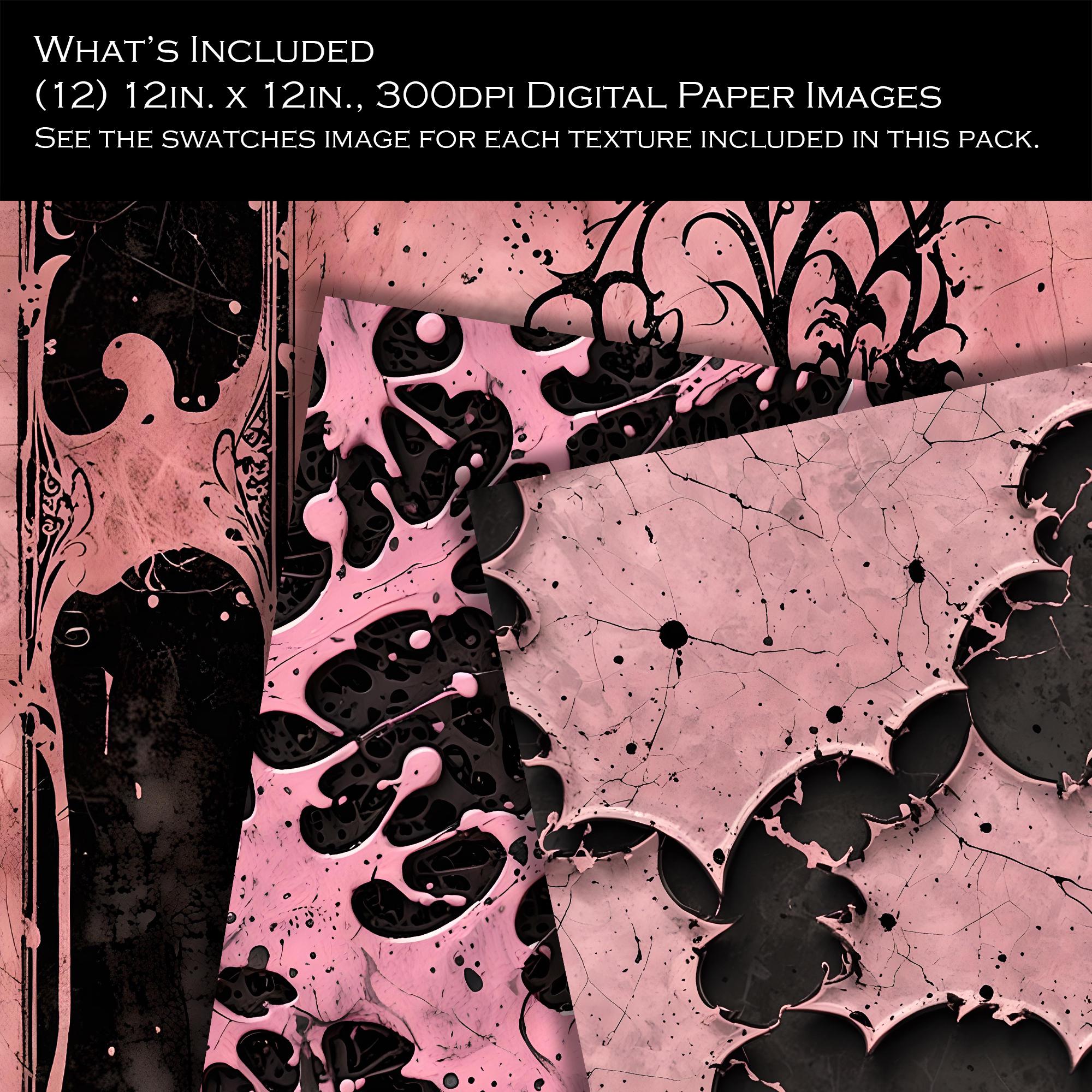 Pink & Black Gothic Grunge Digital Paper - Distressed Goth Seamless ...