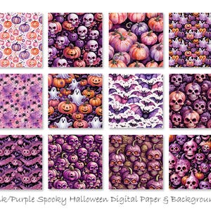 Spooky Halloween Digital Papers - Seamless Halloween Backgrounds - Pink ...