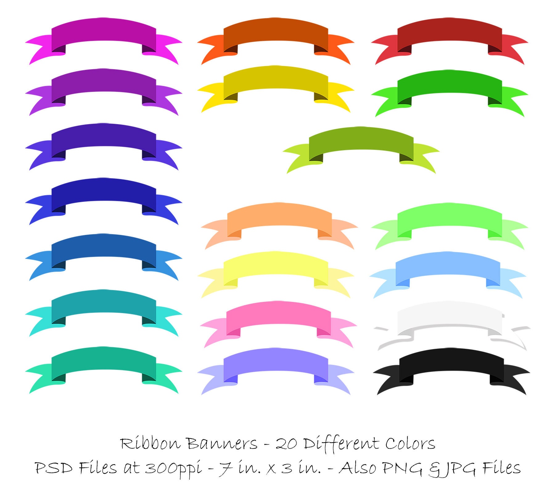 Ribbon Banner Clipart Digital Clipart Banner Images 20 Colors ...