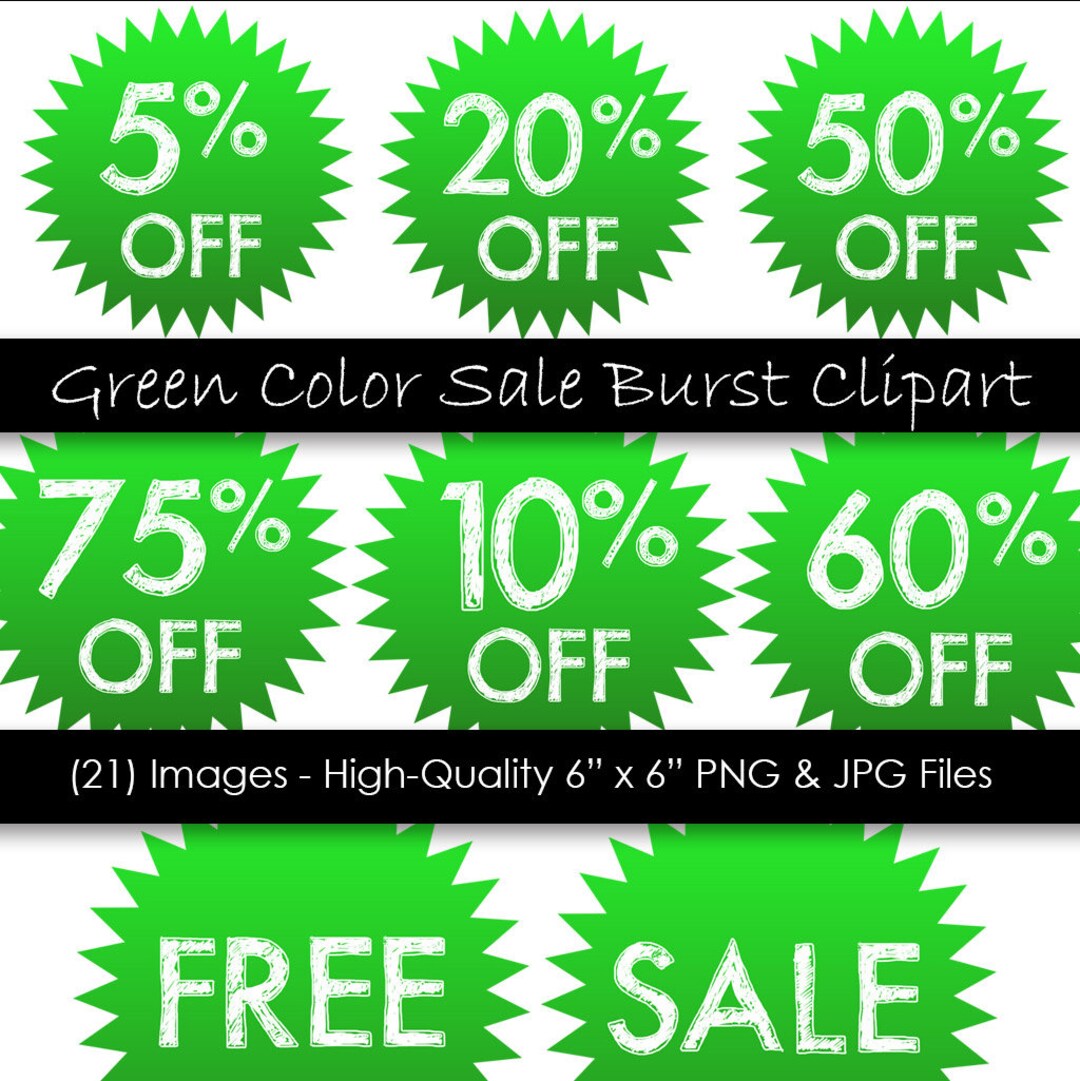 Starburst Clipart - Sale Discount Clipart - Green Bursts - 21 Piece ...