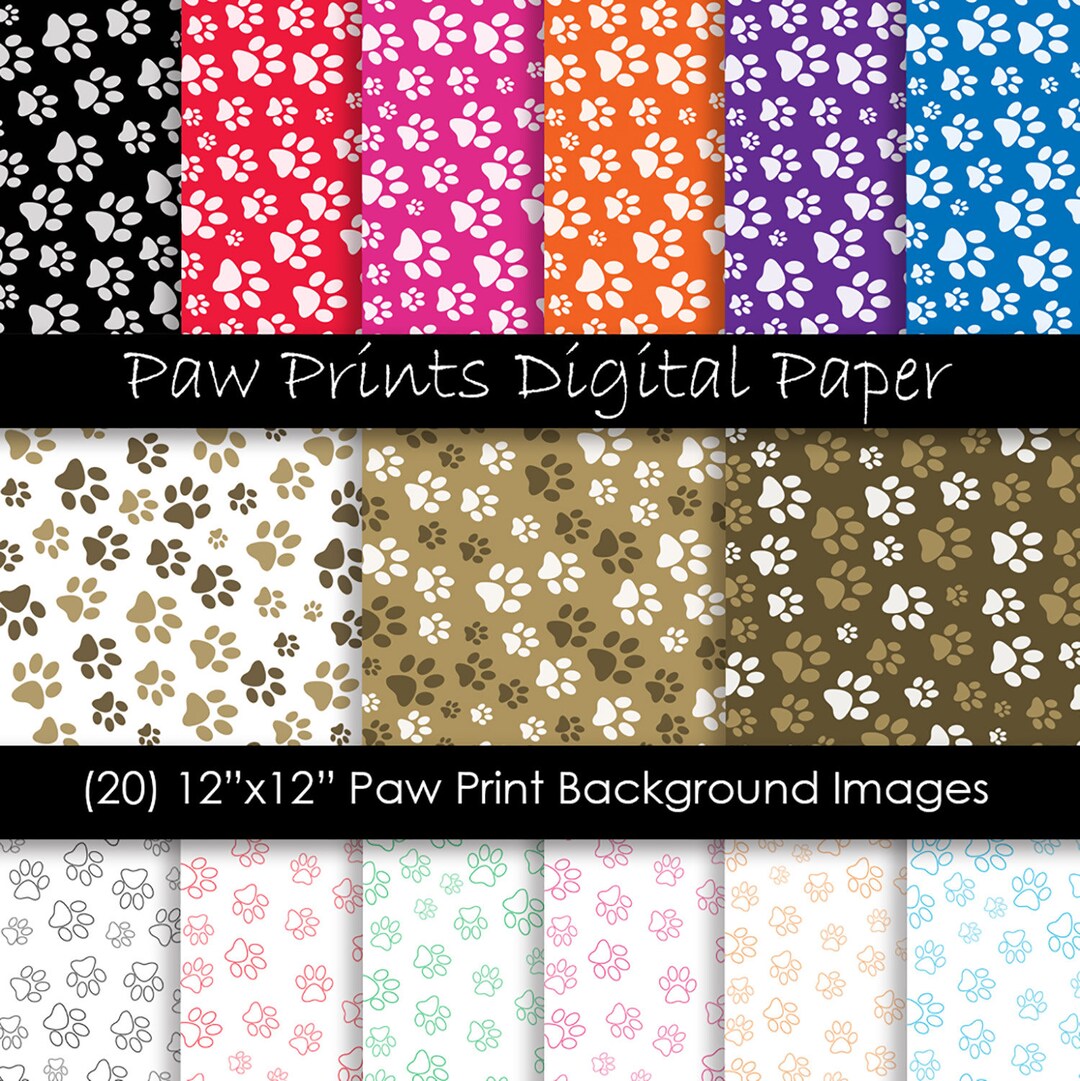 Paw Print Patterns - Dog Paw Digital Papers - Paw Print Backgrounds in ...