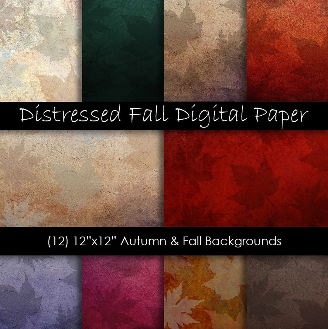 Distressed Autumn Digital Paper Bundle - 12"x12" JPG Grunge Fall ...