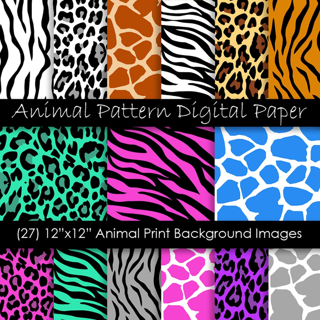 Animal Safari Print Digital Paper - Colorful Zebra, Leopard, Tiger and ...