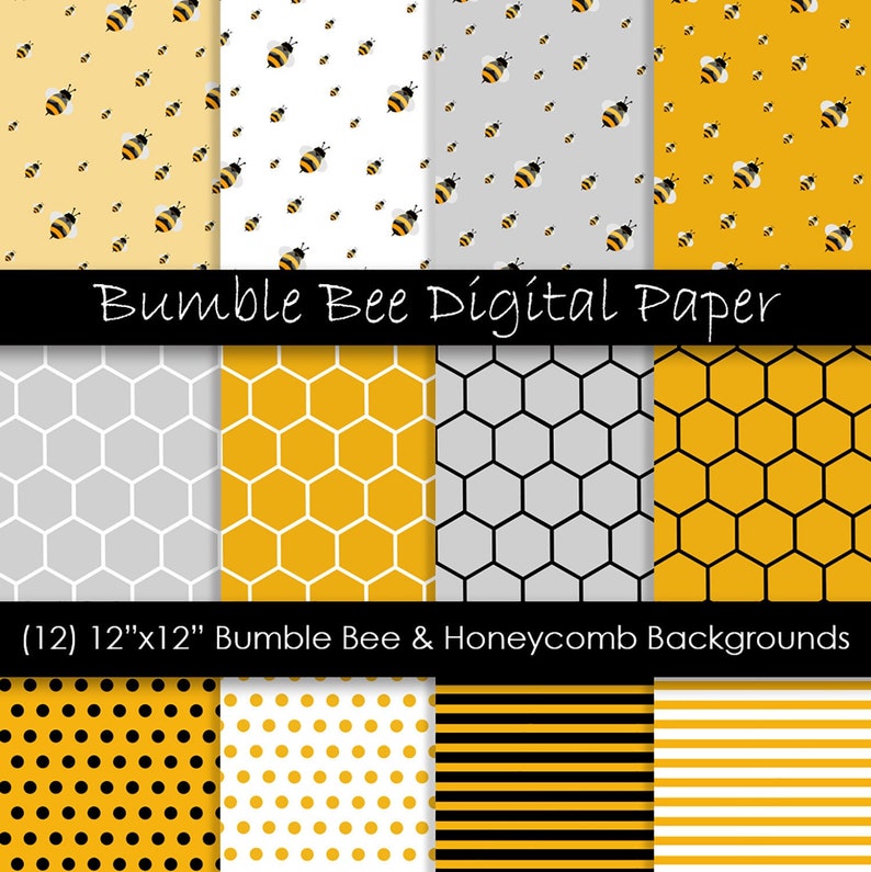 Bumble Bee Scrapbook Paper - Honeycomb Digital Paper - Bee Pattern ...