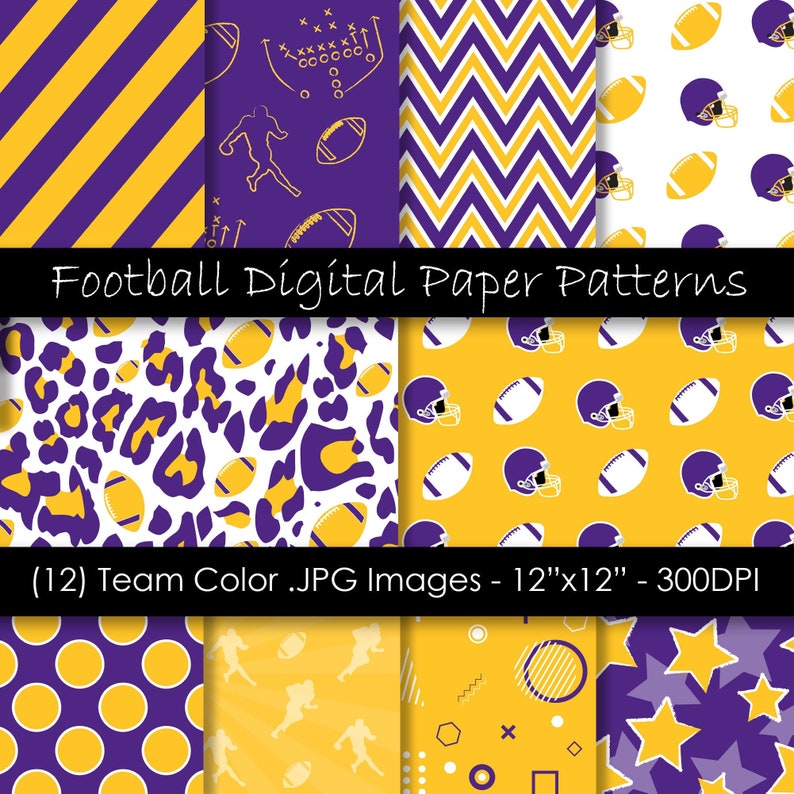 Football Backgrounds Purple & Yellow Football Digital Papers - Etsy