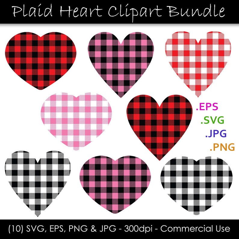 Plaid Heart SVG Bundle Heart Clipart Graphics Buffalo - Etsy