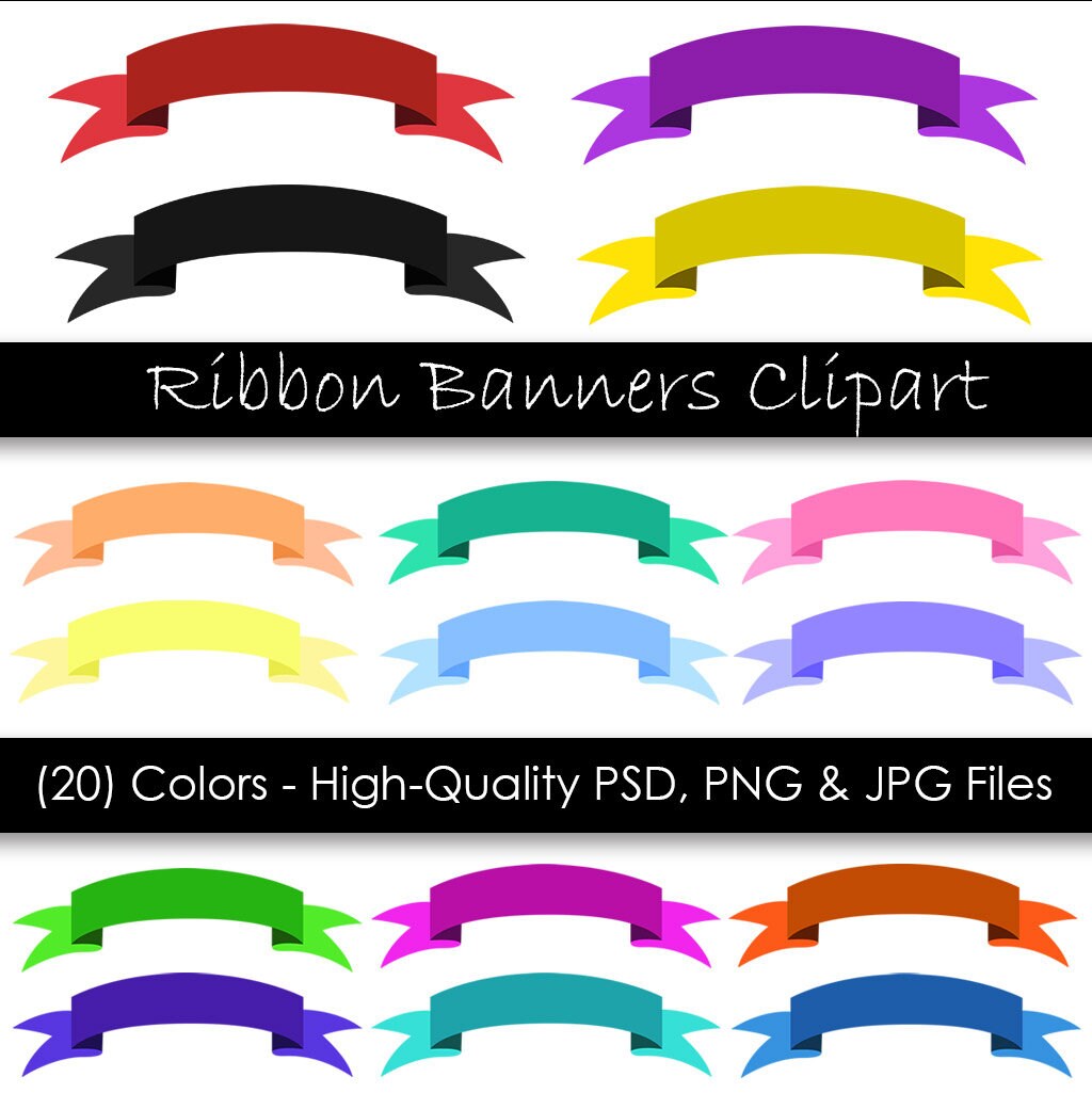 Ribbon Banner Clipart Digital Clipart Banner Images 20 Colors ...
