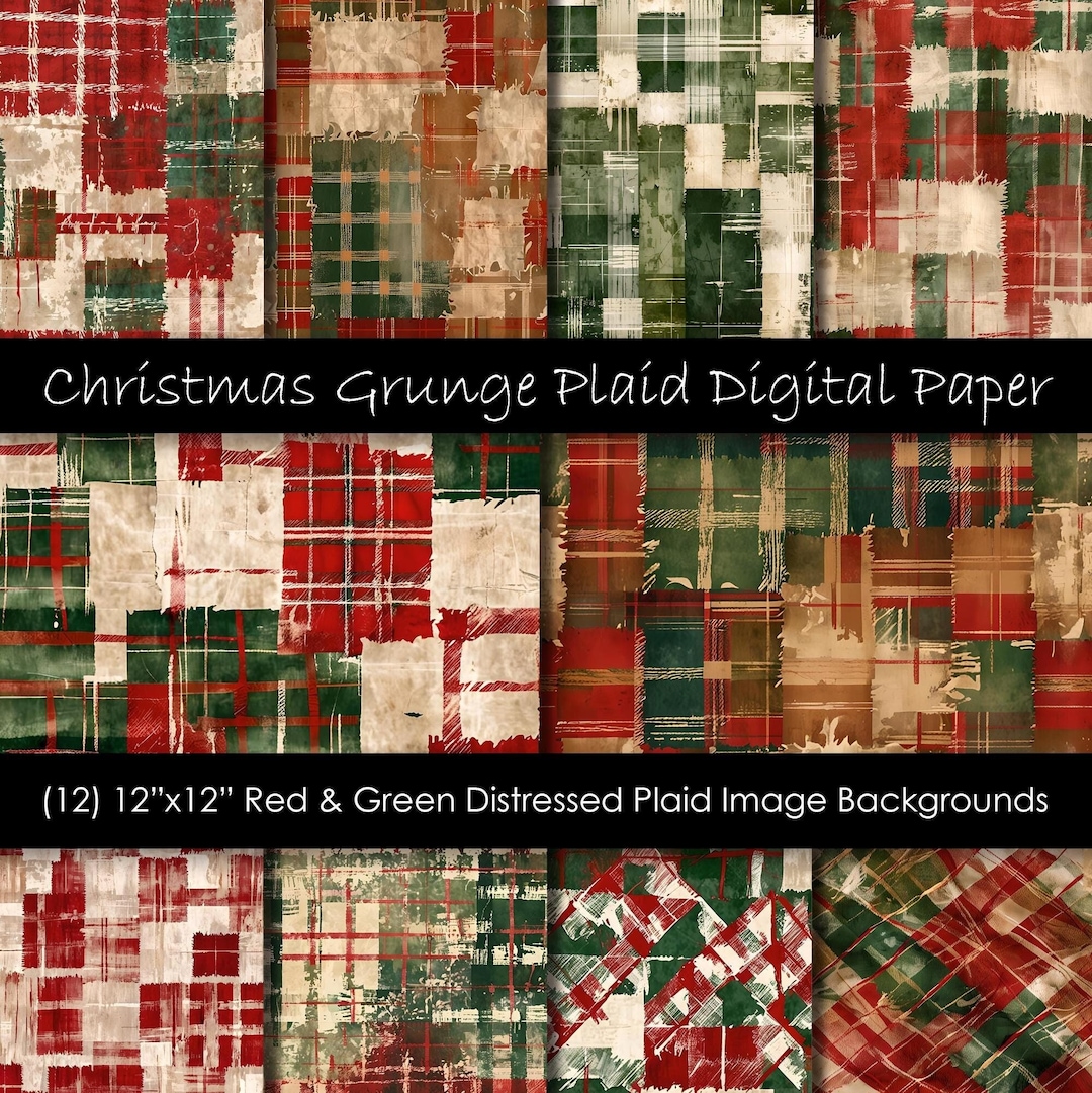 Christmas Grunge Plaid Digital Paper Pack: Distressed Red & Green ...