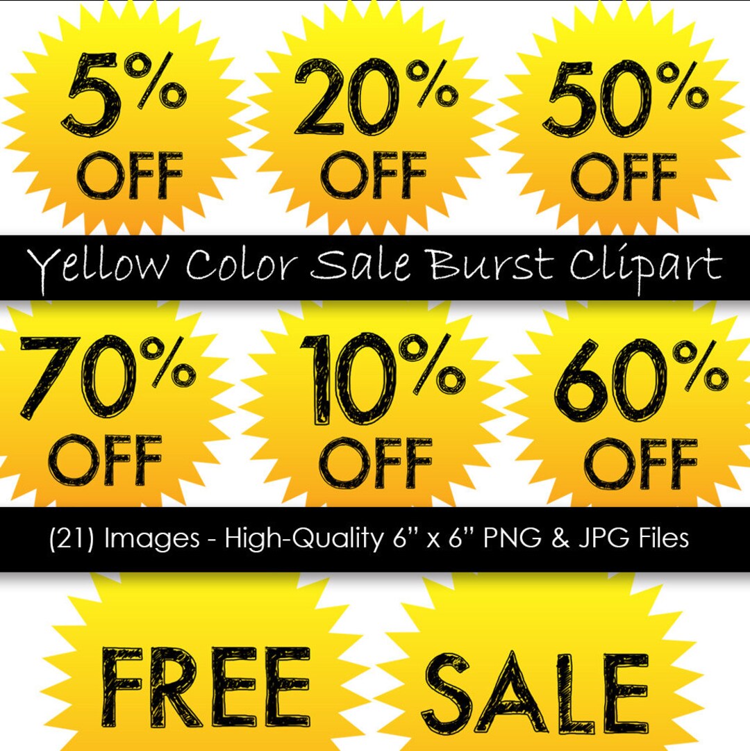 Starburst Clipart - Sale Discount Clipart - Yellow Burst - 21 Piece ...