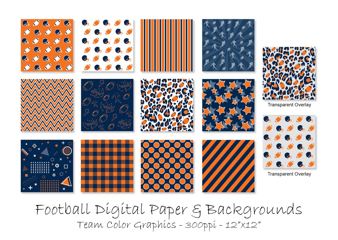 Football Backgrounds Blue & Orange - Football Digital Papers - Blue and ...