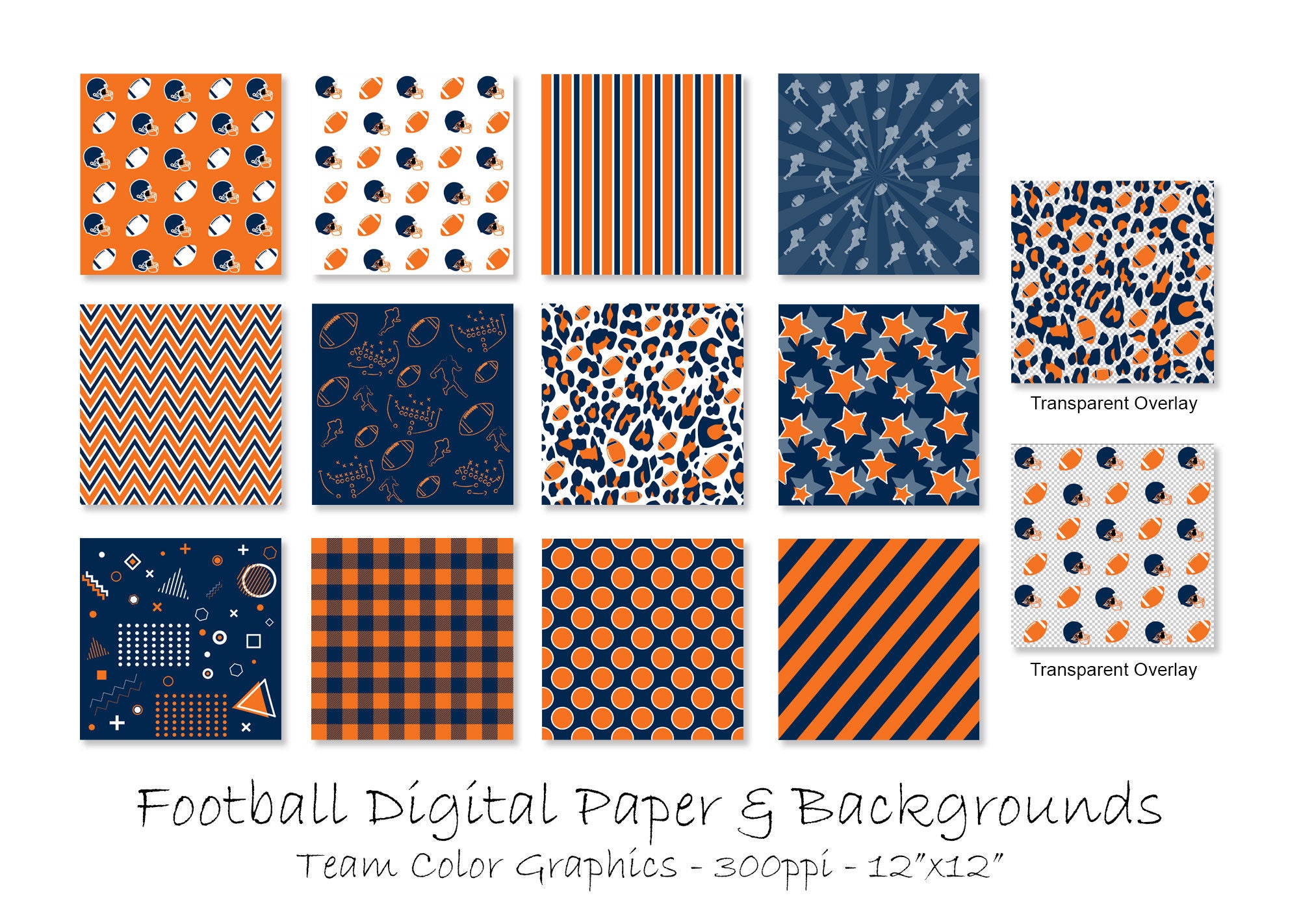 Football Backgrounds Blue & Orange - Football Digital Papers - Blue and ...