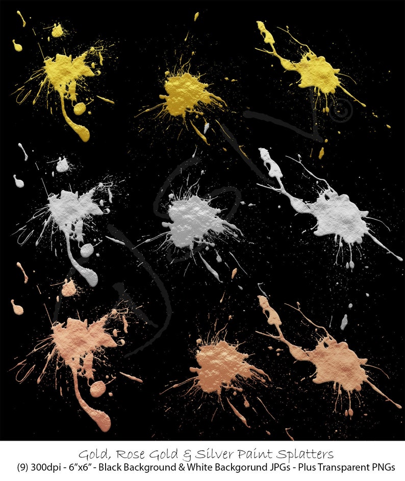 Gold Paint Splatter - Gold Paint Overlay - Gold, Silver & Rose Gold ...