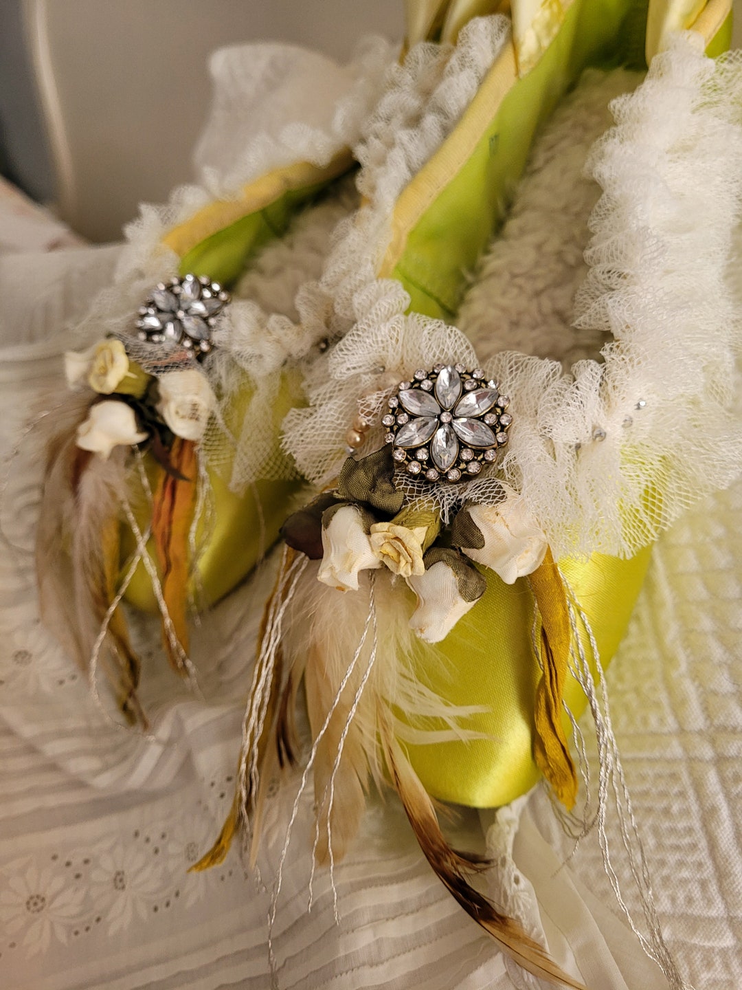 Ballet Ballerina Chartreuse Lime Green Satin Pointe Toe Shoes Slippers ...