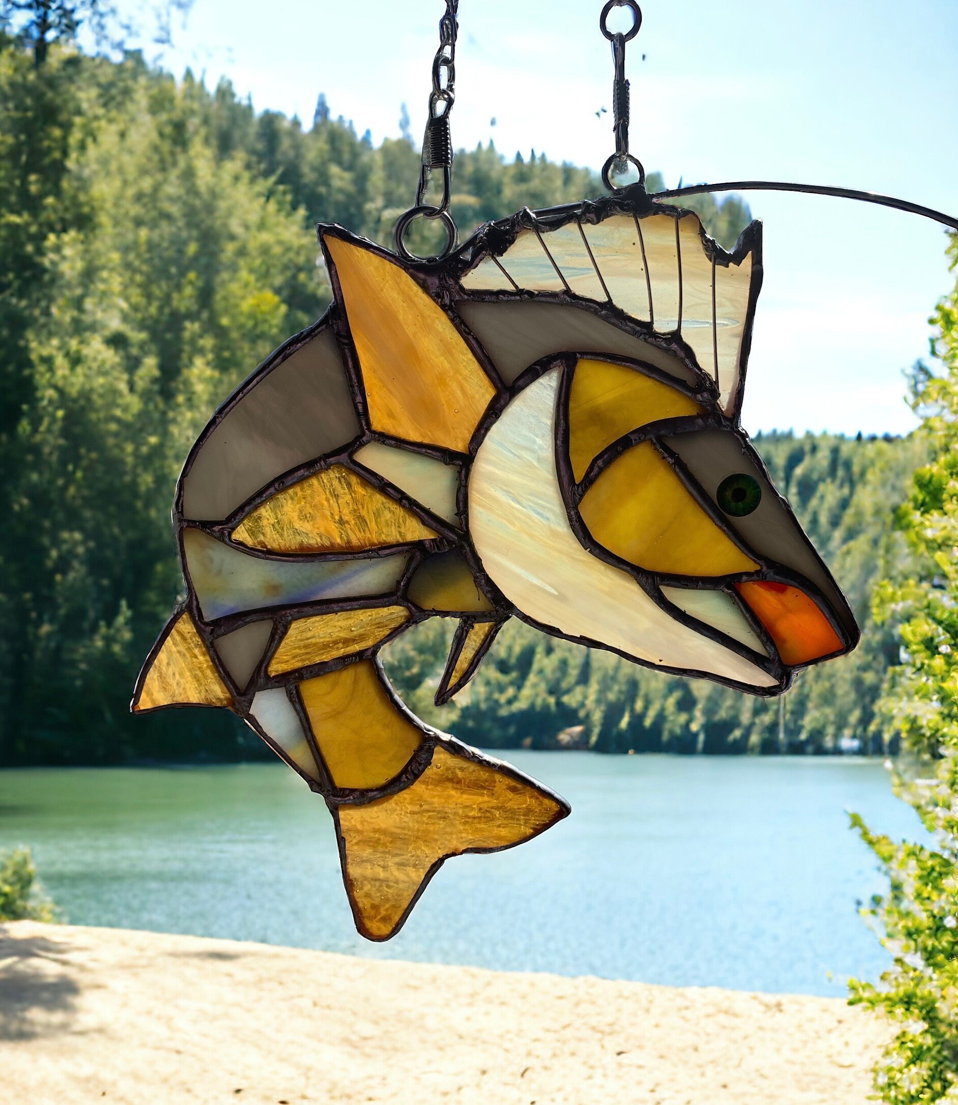 Custom Stained Glass Walleye Fish, Dreamcatcher, Light Catcher, Stained ...