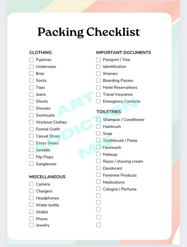 Packing List, Trip Planner Checklist, Travel Essentials, Trip Planner ...
