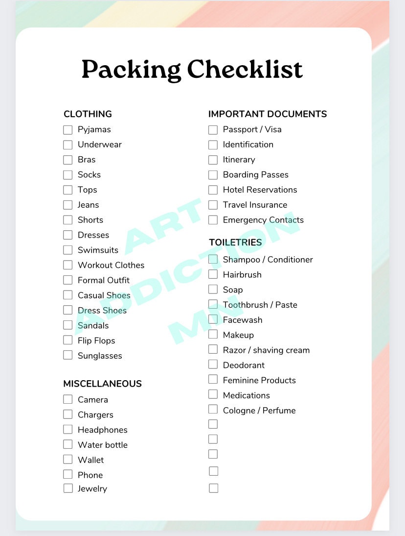 Packing List, Trip Planner Checklist, Travel Essentials, Trip Planner ...