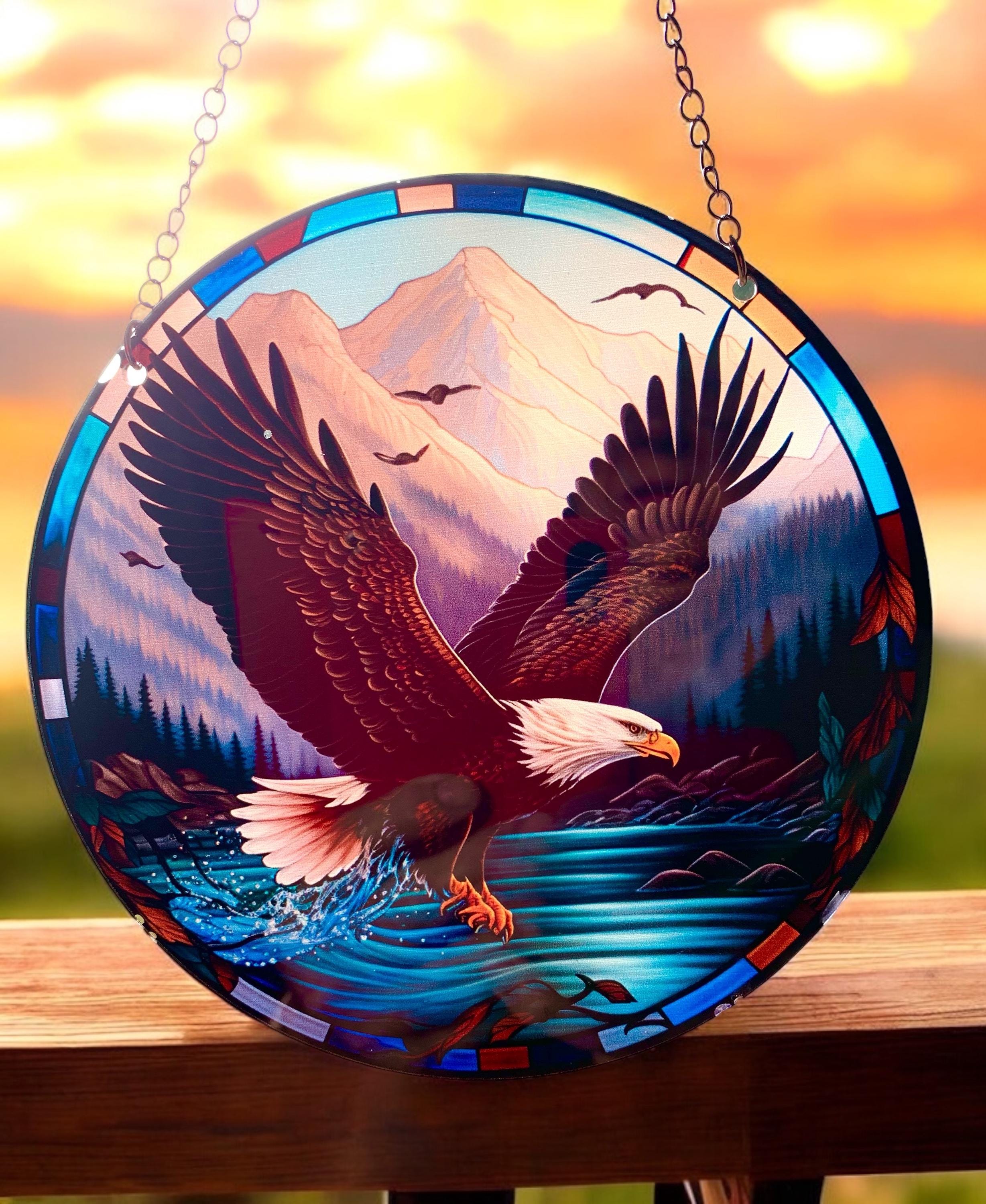 BALD EAGLE Suncatcher, Faux Stained Glass, Window Decor, Stained Glass, Bird Sun Catcher, Window ...