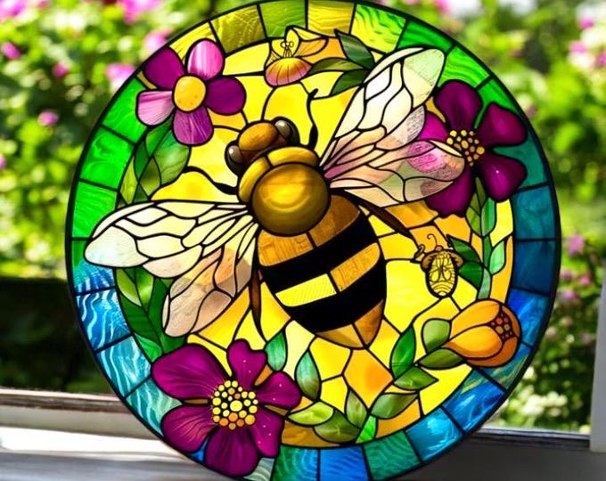 Bumblebee Stained Glass Window Cling Decal Sticker Window Film Reusable ...