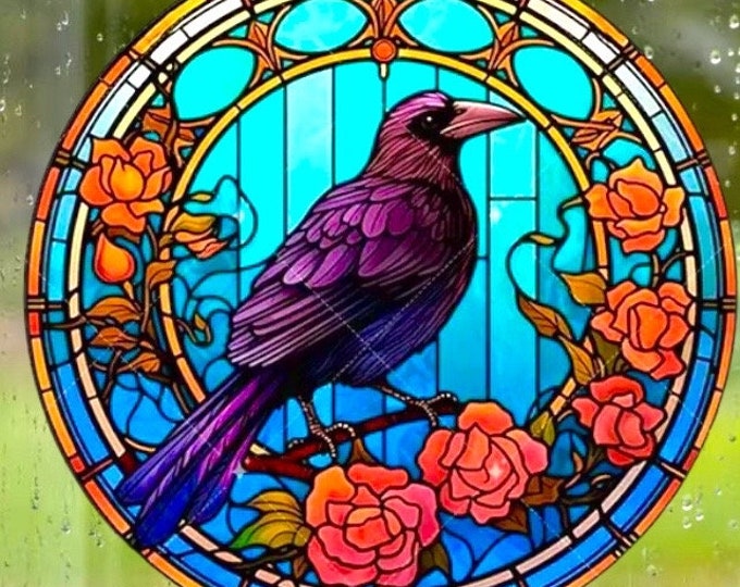 Raven Stained Glass Window Cling Decal Sticker Vinyl Window Film Artful ...