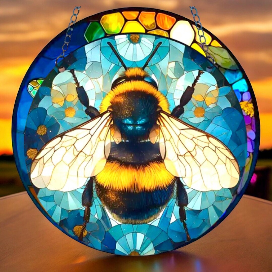 Honey Bee Faux Stained Glass SUNCATCHER 6 Round Suncatcher Reusable ...