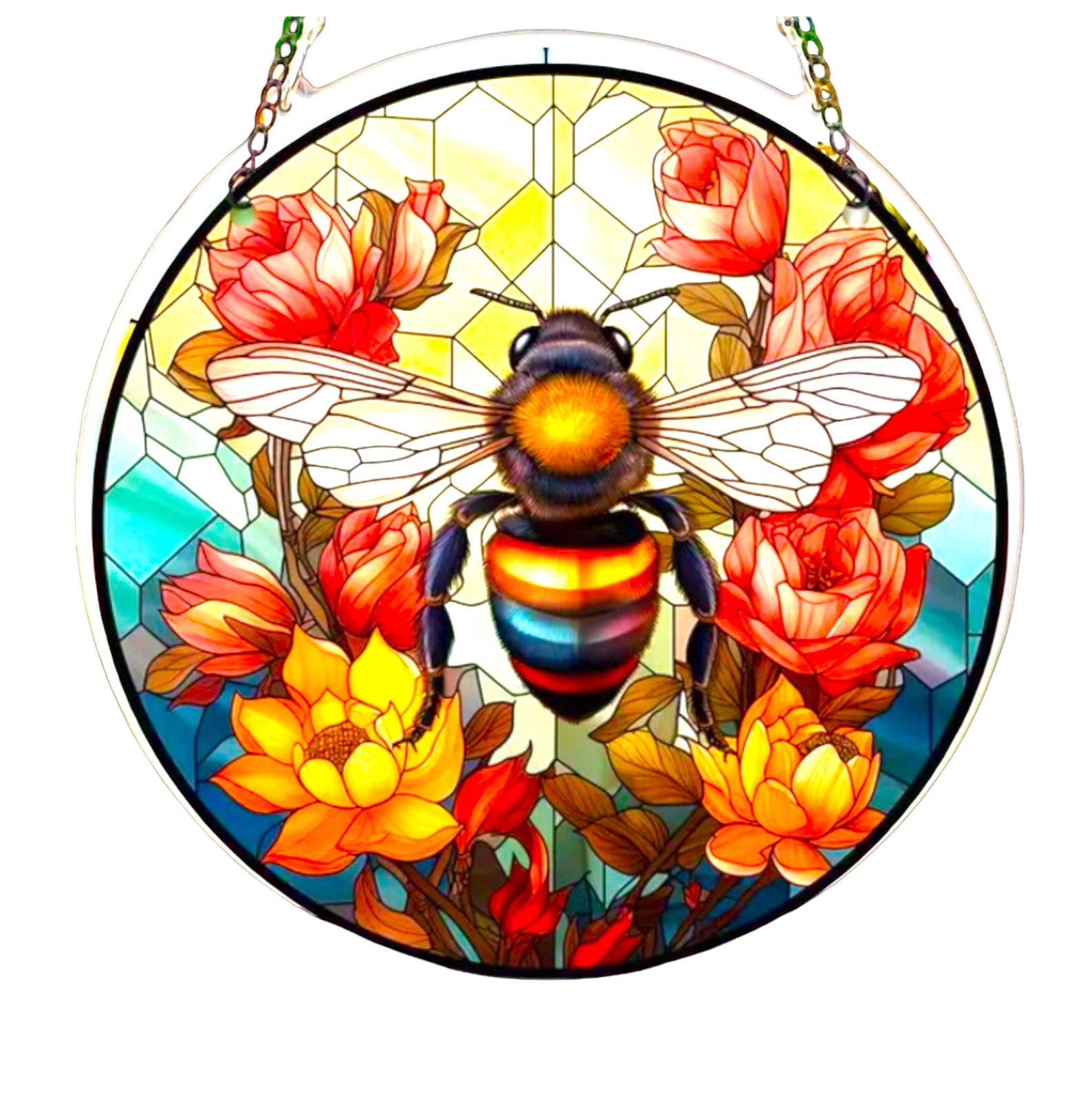 Honey Bee Faux Stained Glass SUNCATCHER 6 Round Suncatcher Reusable ...
