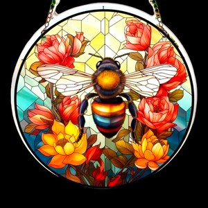 Honey Bee Faux Stained Glass SUNCATCHER 6 Round Suncatcher Reusable ...