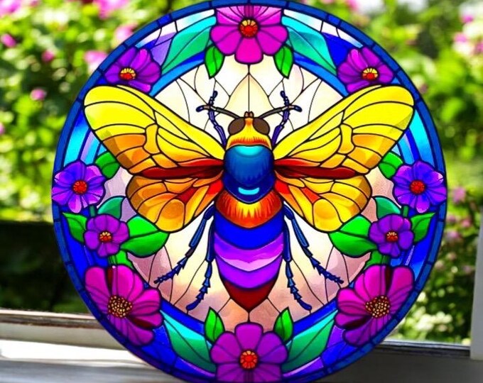 Bumblebee Stained Glass Window Cling Decal Sticker Window Film Reusable ...