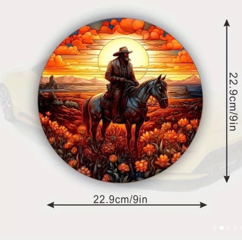 Cowboy Faux Stained Glass WINDOW CLING 8 Round Suncatcher Reusable ...