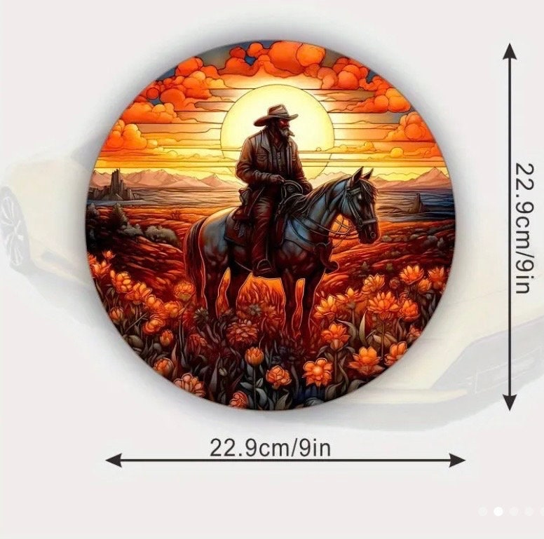 Cowboy Faux Stained Glass WINDOW CLING 8 Round Suncatcher Reusable ...