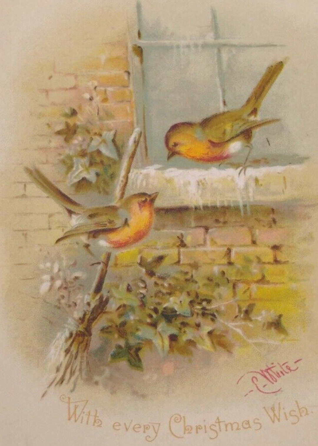 1880s 1890s Robins Birds Victorian Greetings Christmas Card - Etsy
