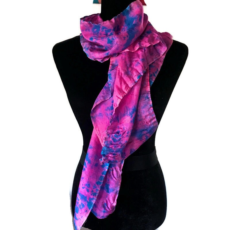 Silk Scarf Blue Raspberry Pinks and Blue Mulberry Organic Habotai Silk ...