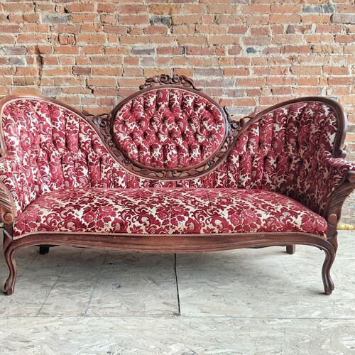 Antique Victorian Carved Wood Medallion Sofa / Couch Vintage - Etsy