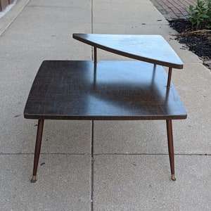 Mid-century Two-tiered Corner Formica Wood Table | Retro Eclectic ...