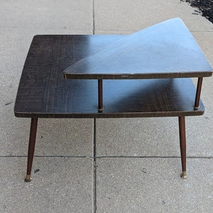 Mid-century Two-tiered Corner Formica Wood Table | Retro Eclectic ...