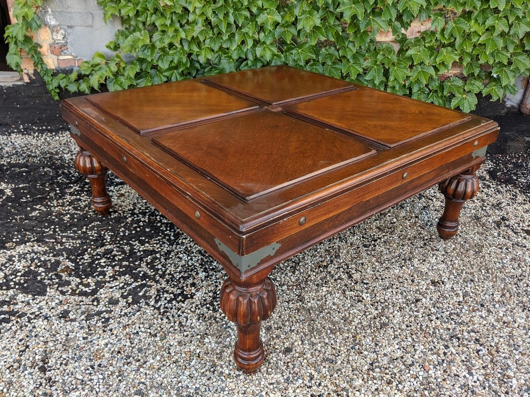 Large Gothic Mid-century Wooden Square Coffee Table | Antique Medieval ...