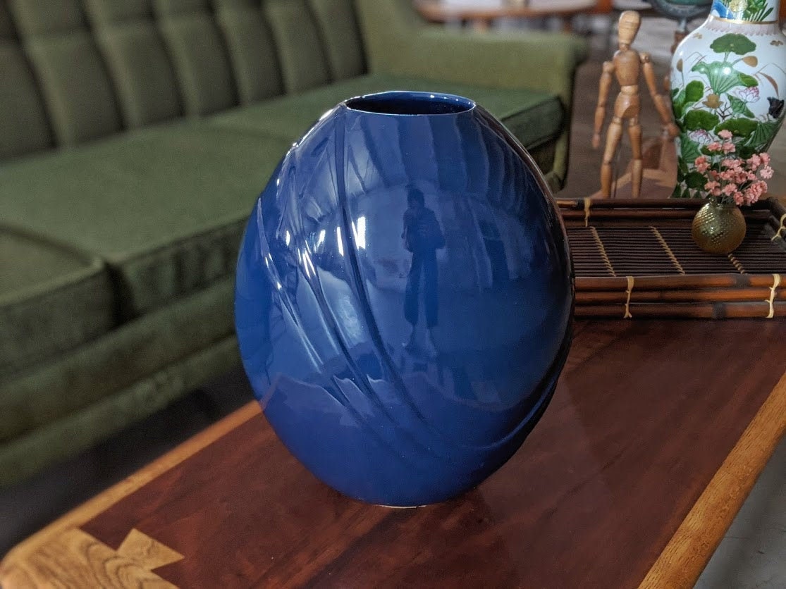 Large Tall Royal Blue Art Deco Revival Flower Vase | Mid-century Modern ...