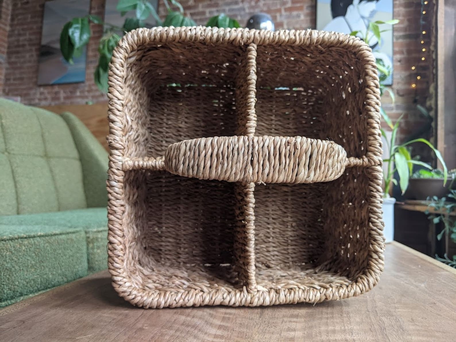 Woven Jute Wicker Square Four-sectioned Handled Basket Boho | Etsy